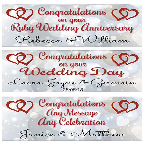 2 PERSONALISED JOINED HEARTS WEDDING BANNERS, RUBY WEDDING ANNIVERSARY ...