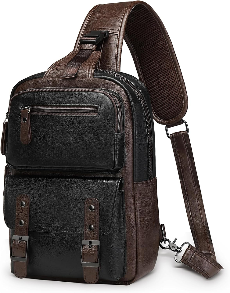 New Vintage PU Leather Sling Backpack Multi Pocket Black Fast Shipping ...