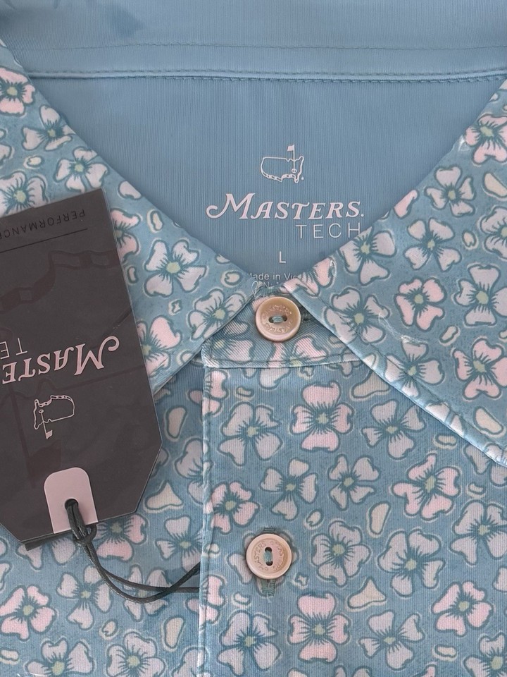 2026 Masters Tech Men's Light Blue Floral Golf Polo Shirt L | eBay