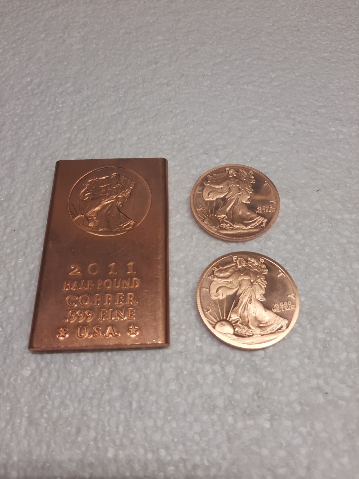Walking Liberty Copper .999 Fine Copper Bullion 2- 1oz Rounds 1- 1/2 ...