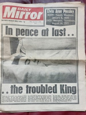 Elvis presley DAILY MIRROR NEWSPAPER ELVIS DEAD . controversial .full ...