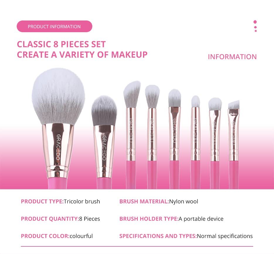 Brushes Set Professional Super Soft Cosmetic Brushes 8Pcs Portable ...