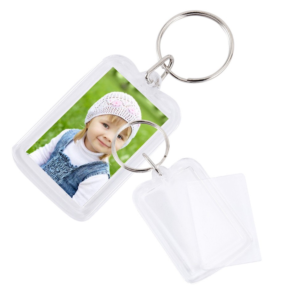 100X Clear Acrylic Blank Keyring Photo Insert Frame Keyrings DIY Key ...