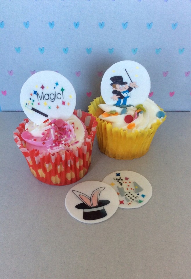 24 Magic Trick Magician Hat Cupcake Fairy Cake Toppers Edible Rice ...