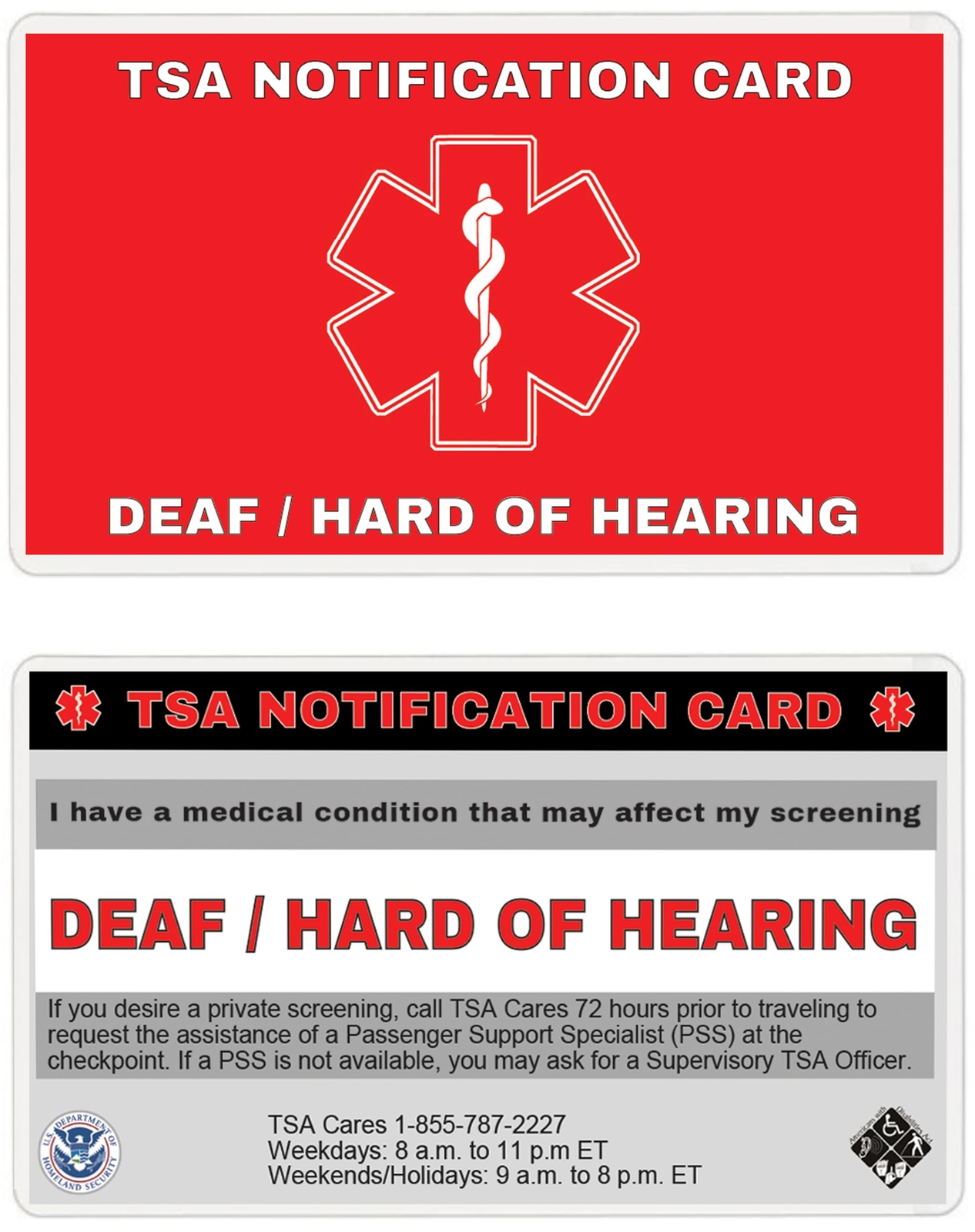 Deaf / Hard of Hearing TSA Notification Card – Air Travel Communication ...