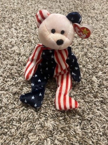 TY SPANGLE the BEAR BEANIE BABY - Pink/White Face Error - With Hang Tag ...