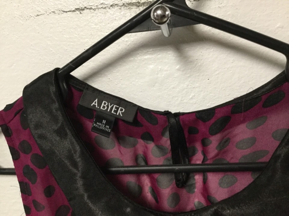 A Byer Womens Dress Junior Size 11 Black Purple Camisole Sheer Top Side ...