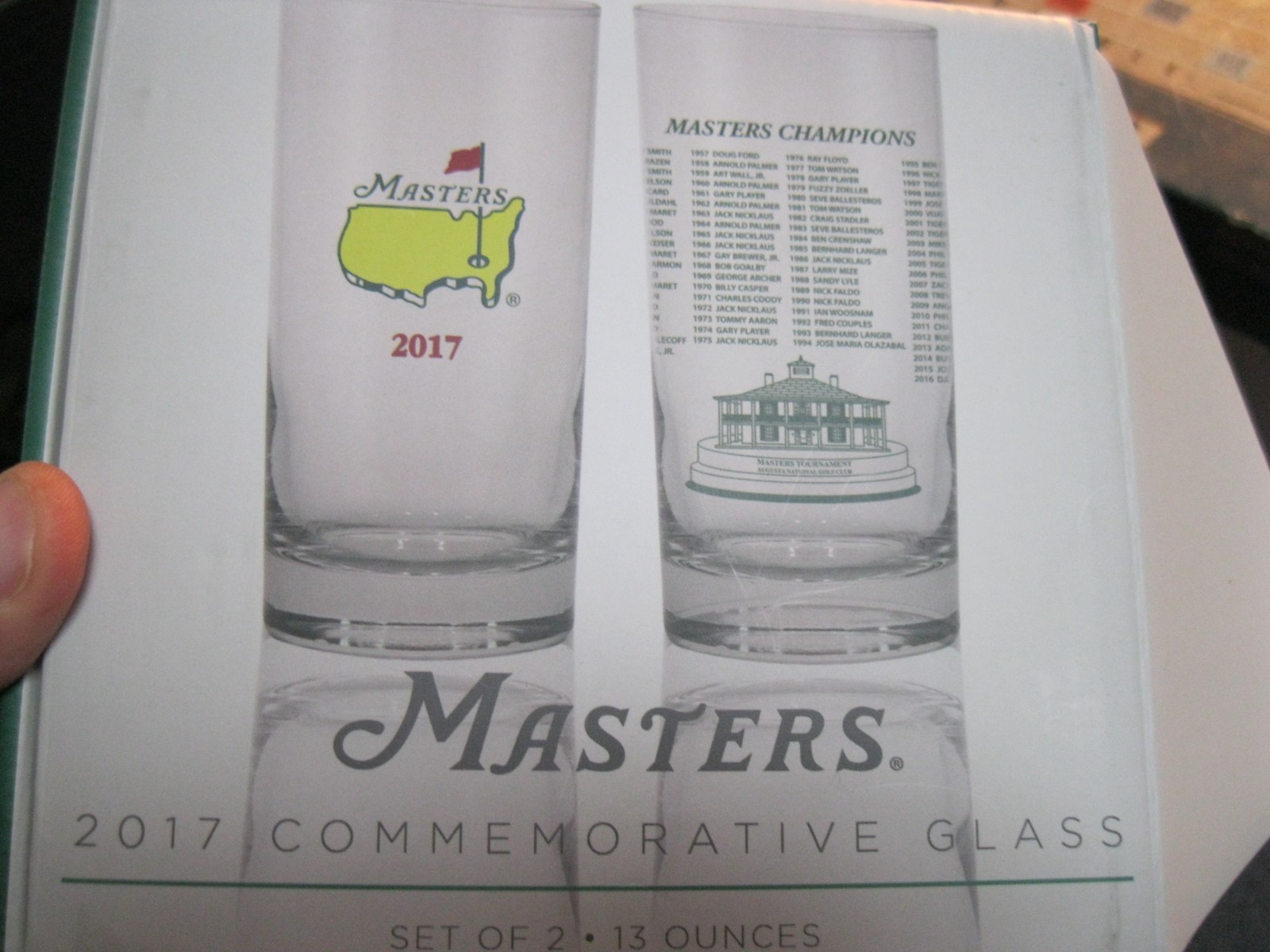 2017 AUGUSTA MASTERS GOLF SET OF 2 COMMEMORATIVE GLASSES CHAMPIONS ...