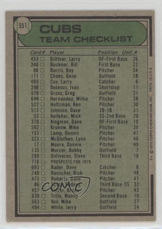 1979 Topps Team Checklist Chicago Cubs Herman Franks #551 | eBay