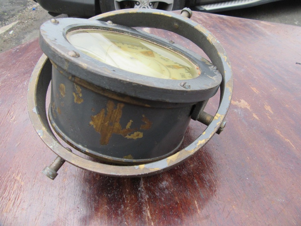 WW2 ERA BRASS SHIPS MARINE COMPASS GIMBAL MOUNTED | eBay