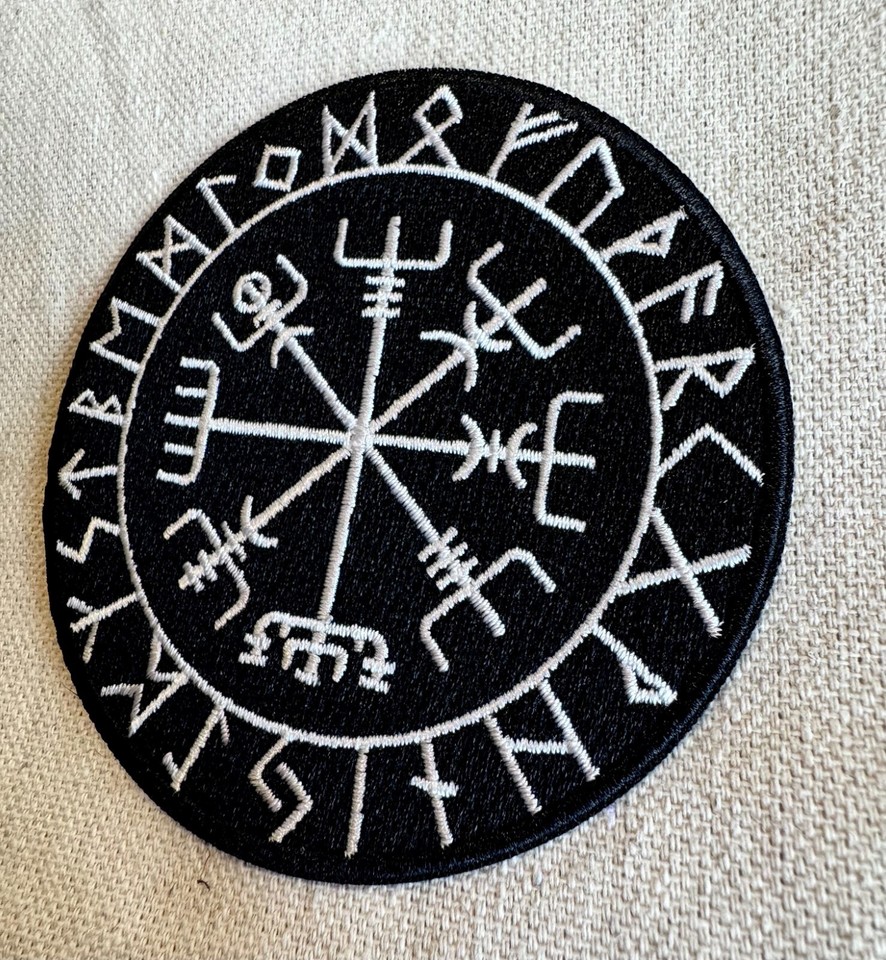 VIKING COMPASS PATCH Vegvisir IRON-ON EMBROIDERED ICELANDIC NORSE RUNE ...
