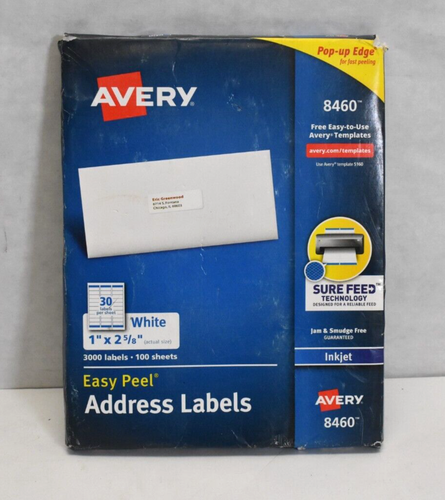Avery Easy Peel Mailing Address Labels Inkjet 1 x 2 5/8 White 3000/Box ...