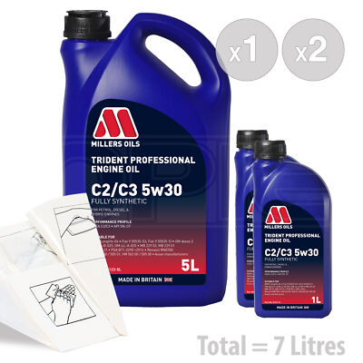 Car Engine Oil Service Kit / Pack 7 LITRES Millers Oils Trident C2/C3 ...
