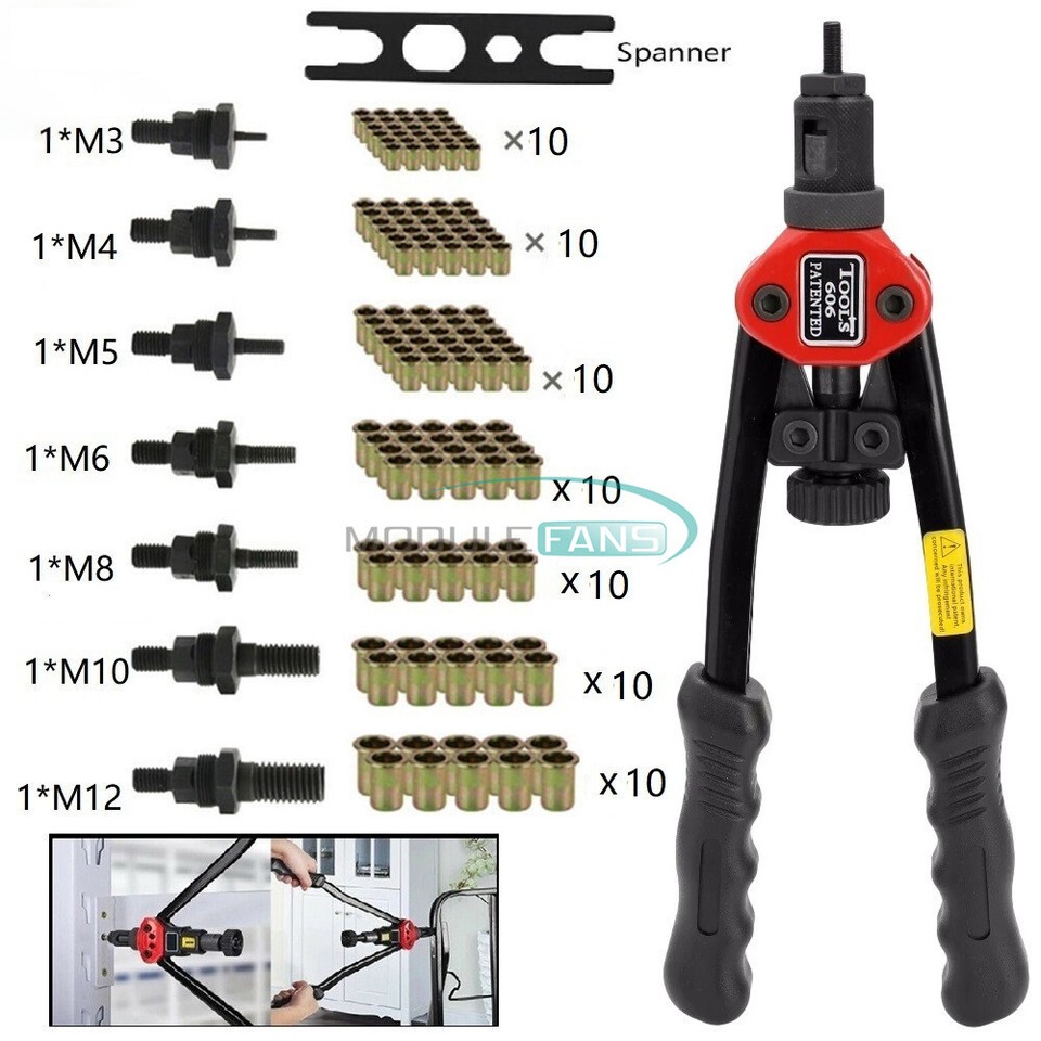 Professional Hand Rivnut Nut Thread Riveter Gun Repair Tool set M3~M12 ...