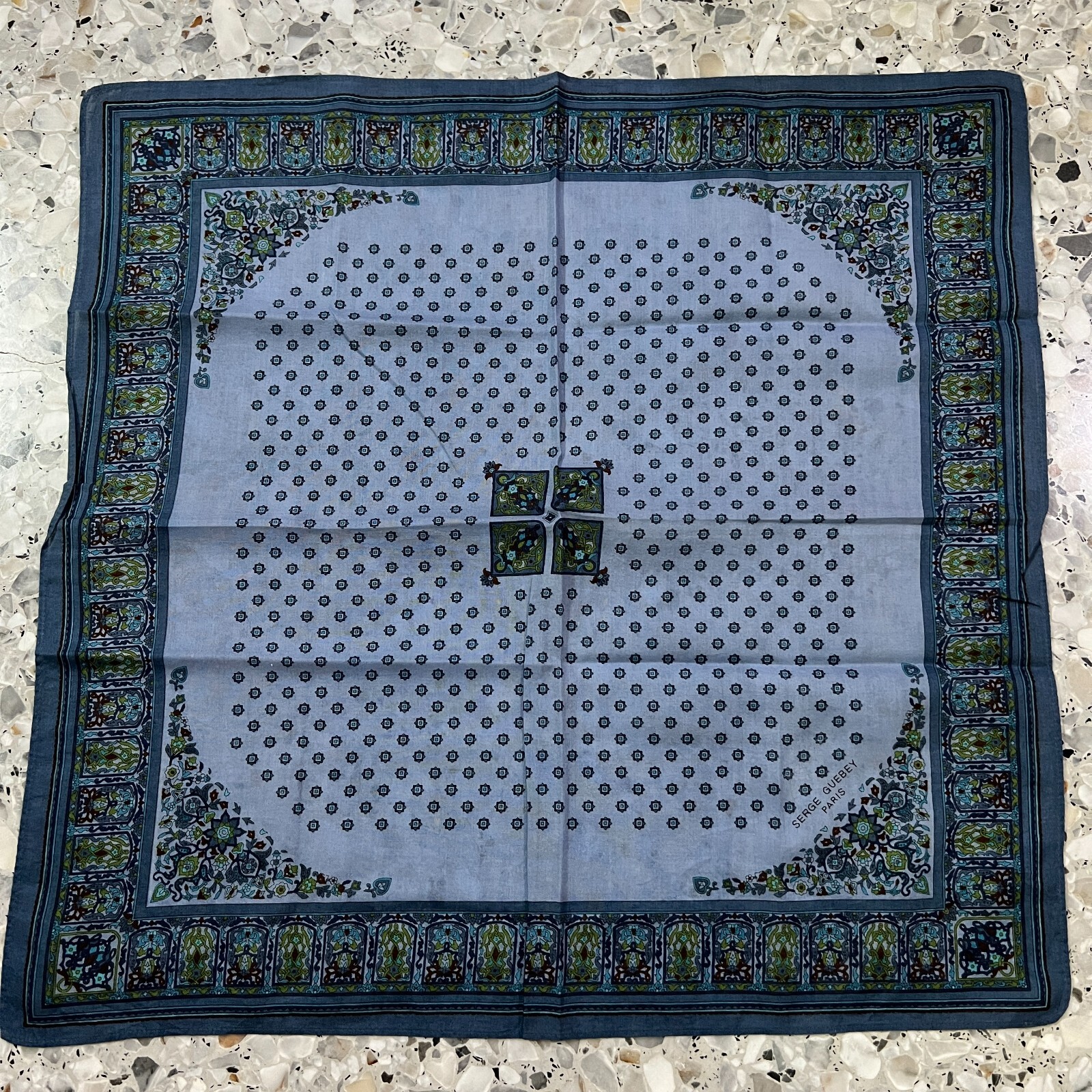 MEN POCKET SQUARE ART HANDKERCHIEF COTTON 16" VTG PAISLEYS BLUE ...