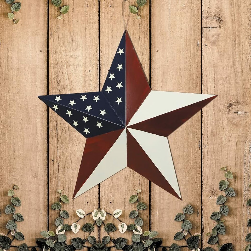 Patriotic Metal Barn Star Hanging Wall Decor Distressed Country Barn ...