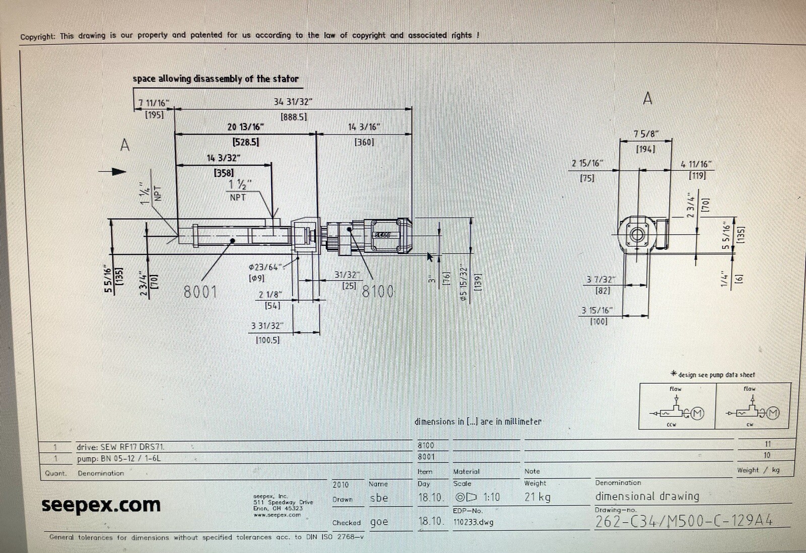 SEEPEX BN 5-12 / 1-6L PROGRESSING CAVITY PUMP SEW-EURODRICE RF17DRS1M4 ...