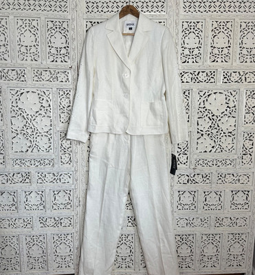 NWT Kasper 2-Piece 100% Linen Cream Ivory Embroidered Cut Out Suit ...