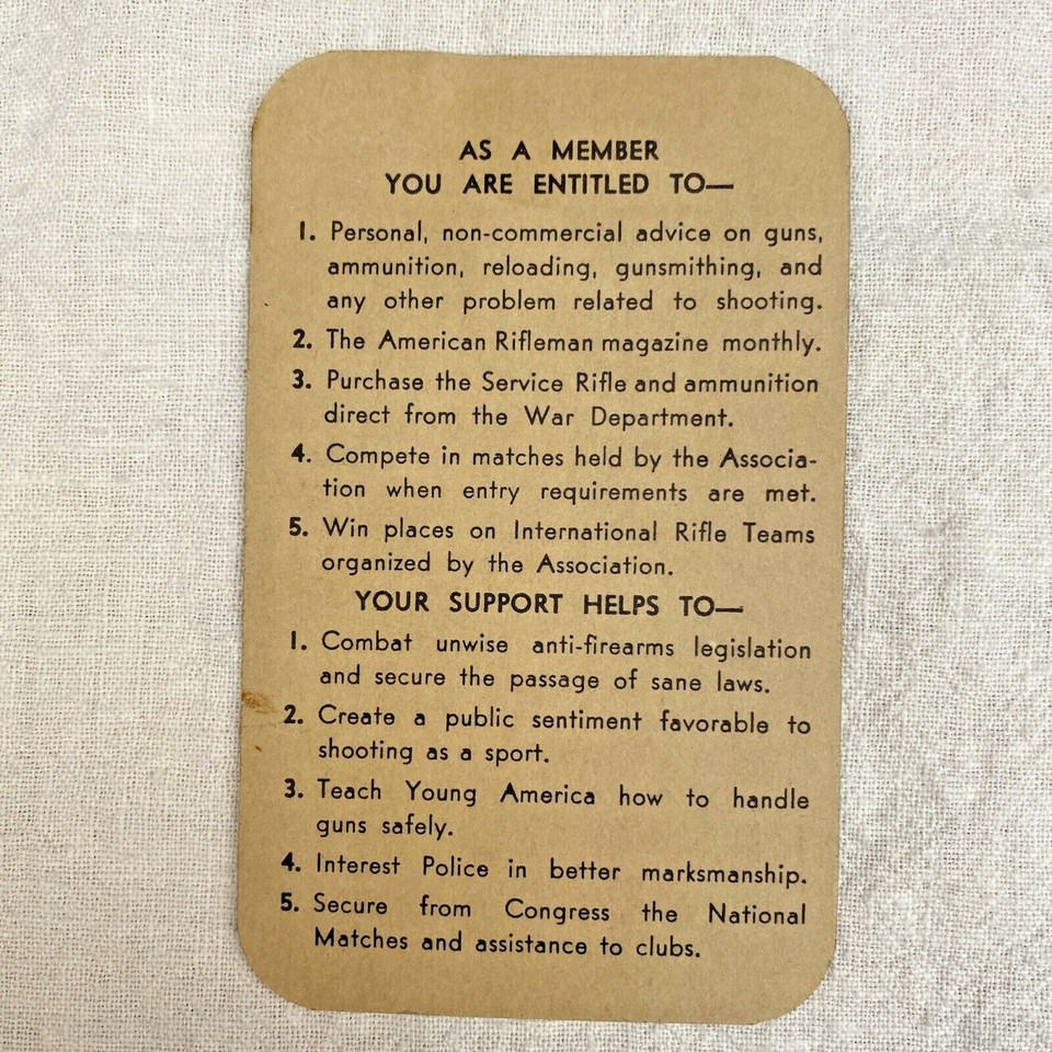 1936 NRA NATIONAL RIFLE ASSOCIATION ANNUAL MEMBERSHIP CARD | eBay