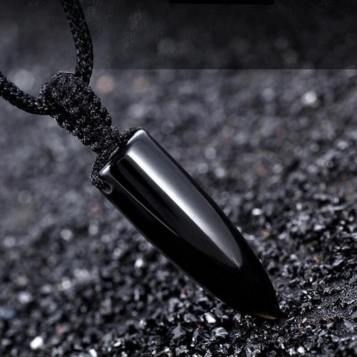 Natural Black Obsidian Bullet Point Pendant Healing Amulet Unisex Men ...