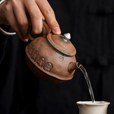 8CM Chinese Tea Set Retro Rough Pottery Relief Tea Pot Tea Making Pot ...