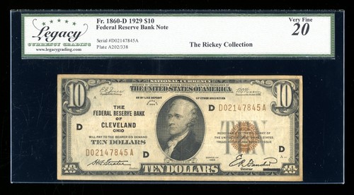 DBR 1929 $10 FRBN Cleveland Fr. 1860-D Legacy VF-20 Serial D02147845A ...
