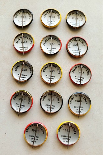 1963 Crane Potato Chips Vintage Baseball Pins 70% Complete Set w/ Cubs ...