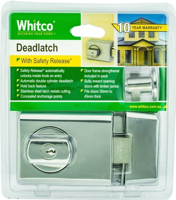 Whitco DOUBLE CYLINDER DEADLATCH Hold Back Feature, Bright Chrome *Aust ...