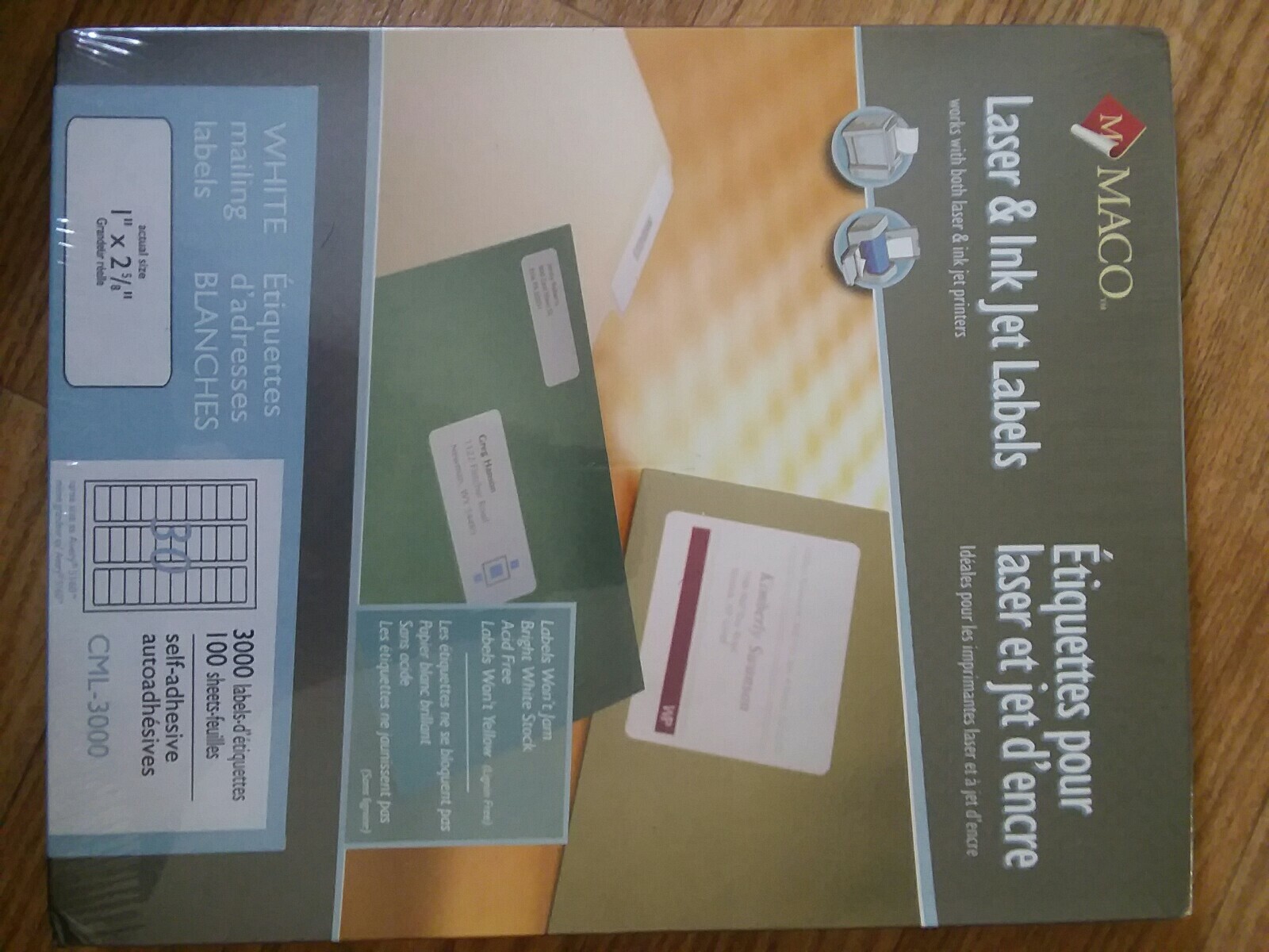 MACO Laser/Ink Jet White Address Labels 1 x 2-5/8 Inches 30 Per Sheet ...