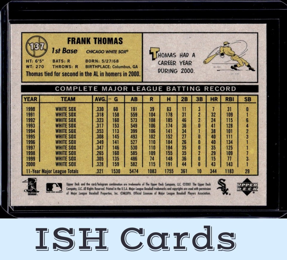 2001 Upper Deck Vintage Frank Thomas #137 Chicago White Sox | eBay