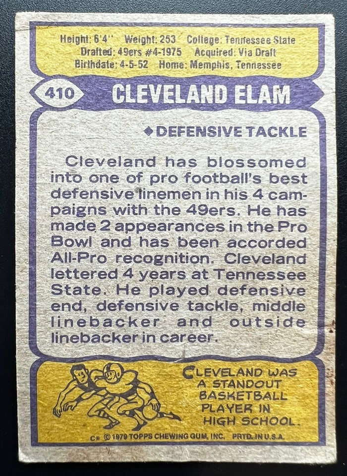 1979 Topps #410 Cleveland Elam San Francisco 49ers 🏈 | eBay