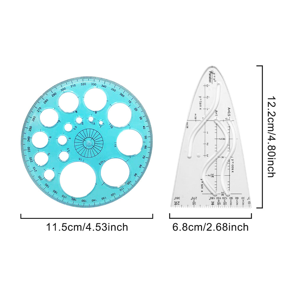Trigonometric Functions 360 Degrees Protractor Parabolic Template Ruler ...