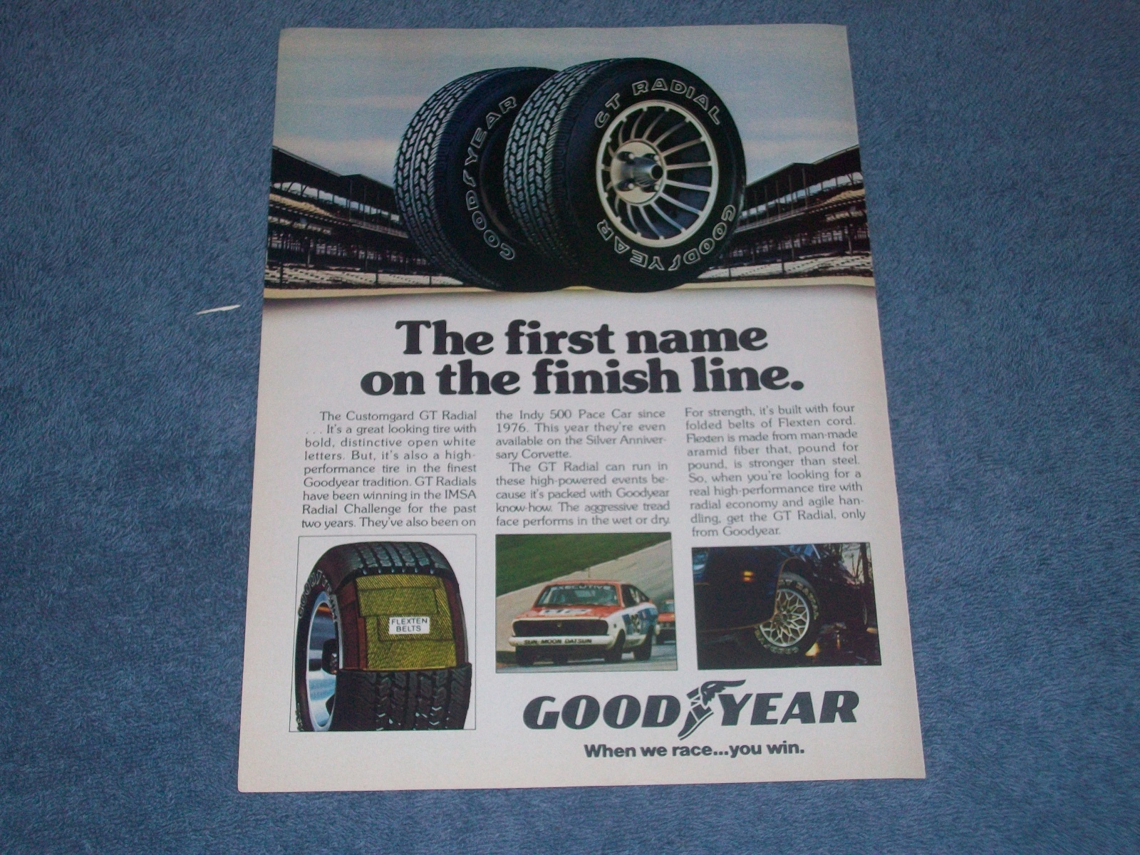 1978 Goodyear Radial Vintage Tire Ad "The First Name on the Finish Line ...