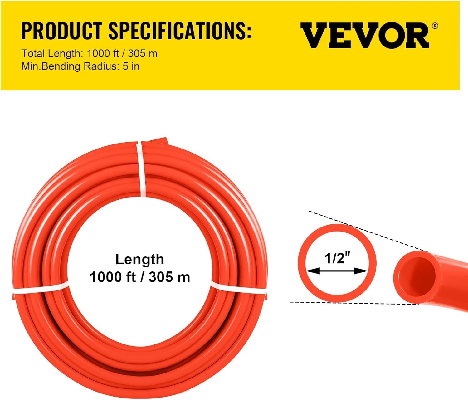 1/2" x 1000ft Pex Tubing Oxygen Barrier Pex-B Pipe Red Radiant Floor ...