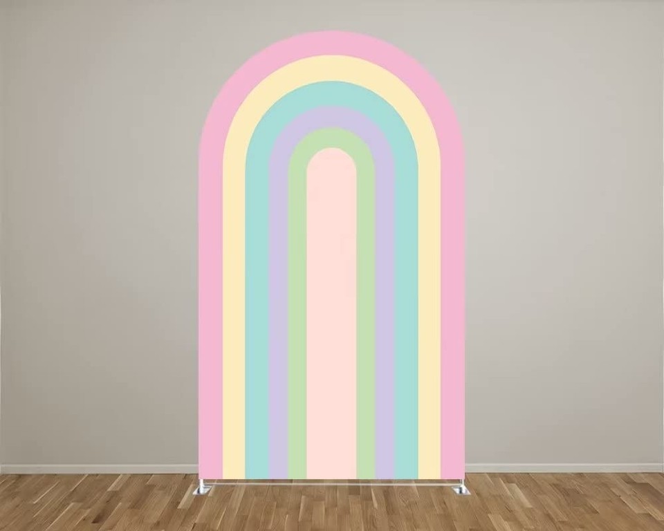 Rainbow Arched Fabric Backdrop Covers for Groovy Party Boho Pastel ...