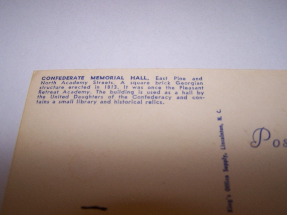Vintage Postcard UDC Confederate Memorial Hall Pleasant St. Academ ...