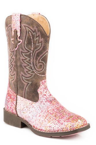 Roper Little Kids Girls Pink Faux Leather Glitter Aztec Cowboy Boots | eBay