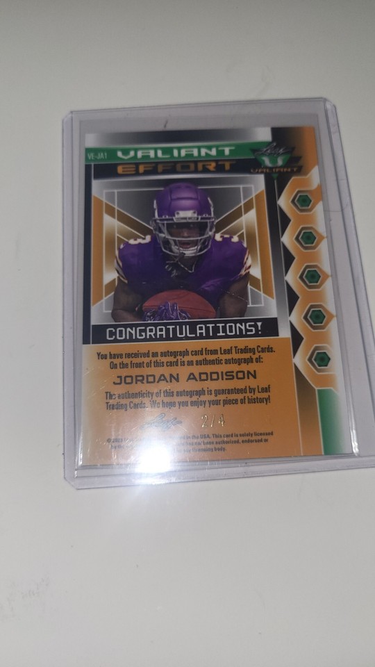 2023 Leaf Valiant Effort Jordan Addison Rookie Auto Blue Mojo /4 | eBay