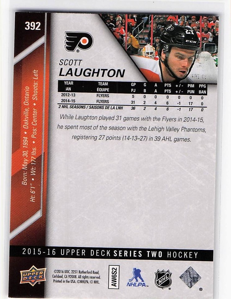 2015-16 Upper Deck #392 Scott Laughton Philadelphia Flyers | eBay