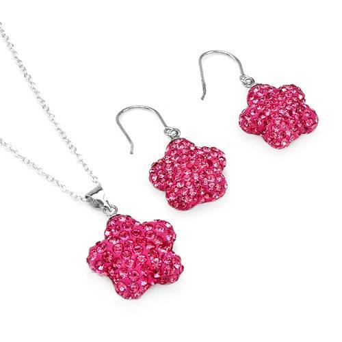Pink Star Necklace & Earrings set W/Genuine Crystal in 925 Sterling ...