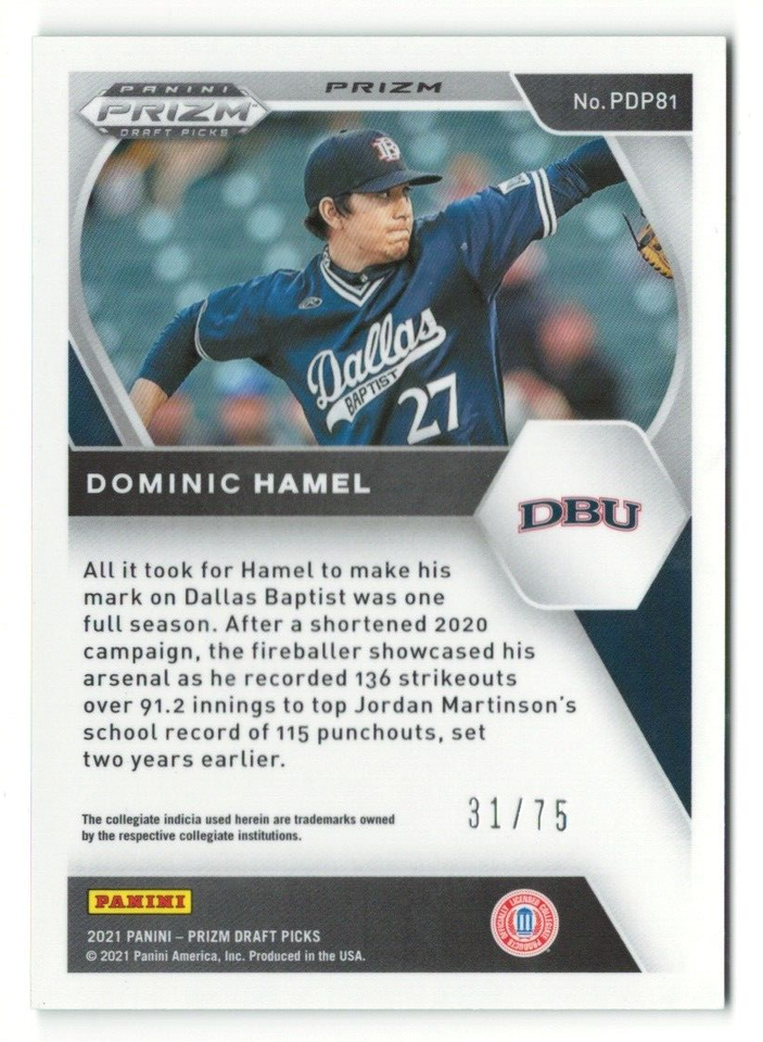 Dominic Hamel 2021 Panini Prizm Draft Picks Prizms Lime Green /75 #81 ...