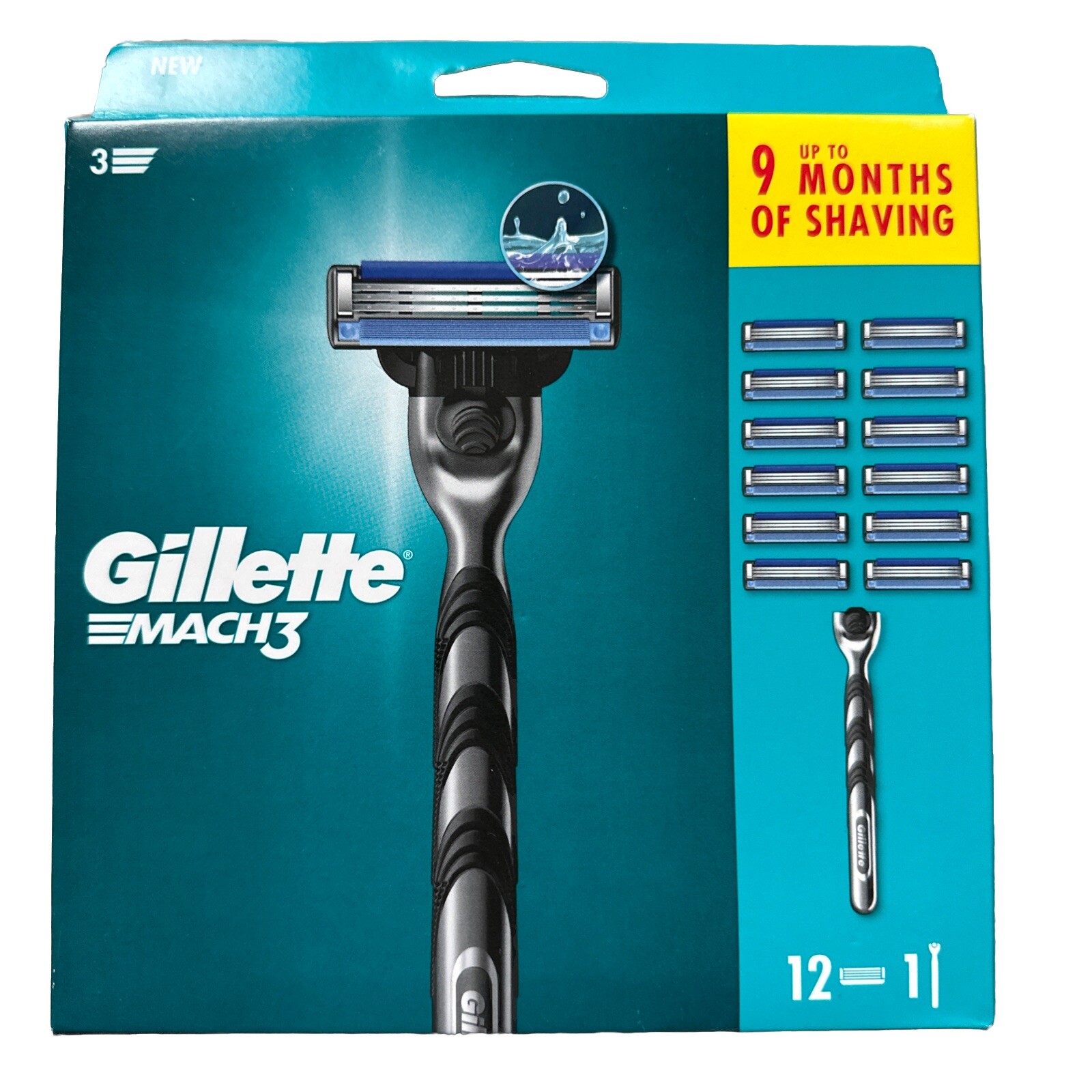Gillette Gilette Mach3 Men's Razor +12 Razor Blade Refills New DAMAGED ...