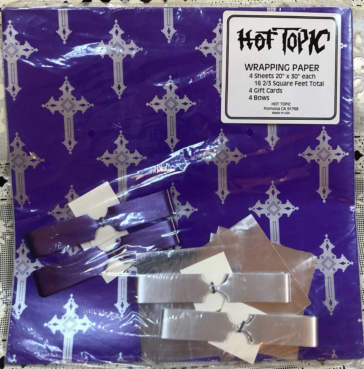 Vtg.Gothic Hot Topic Purple/Cross Wrapping Paper-4 ea, Paper,Ribbon ...