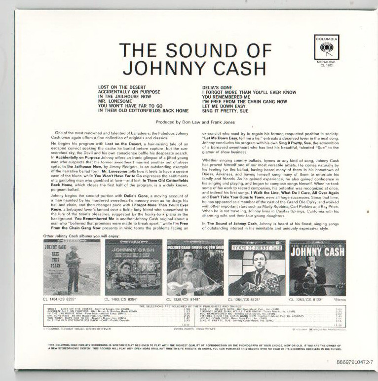 JOHNNY CASH "Sound Of Johnny Cash" CD MONO MINI LP Columbia Box Set NEW ...