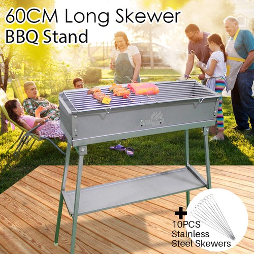 60CM Zinc-Iron Alloy Charcoal Hibachi BBQ w/ Stainless Steel Grill Rack ...
