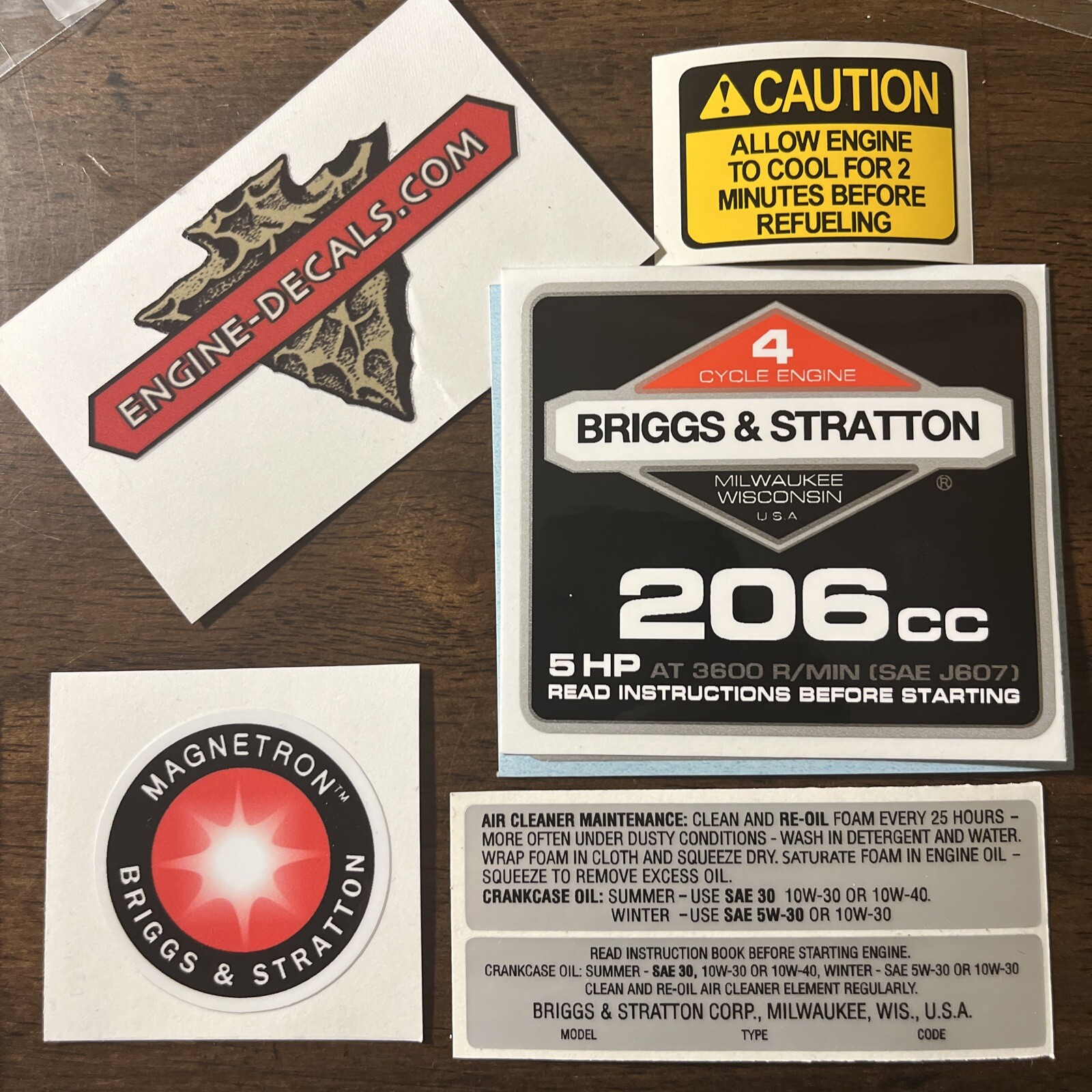 Briggs & Stratton Engine 5-hp 206cc 1986-91 Shroud Labels Decals set of ...