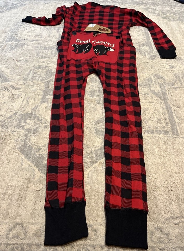 New Lazy One Adult Red Black Plaid One Piece Pajama Flap Jacks UNISEX ...