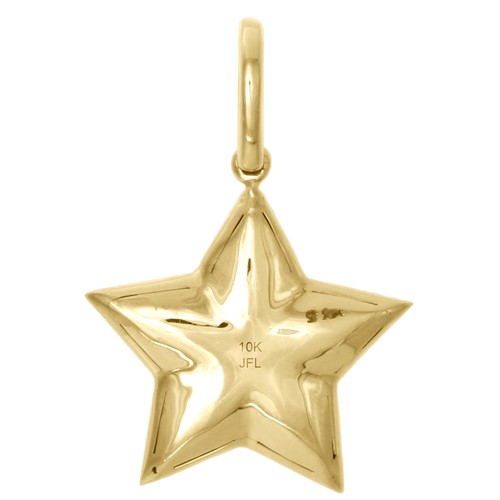 10K Yellow Gold Black Diamond Puff Dome Mini Star Pendant 1" Unisex ...