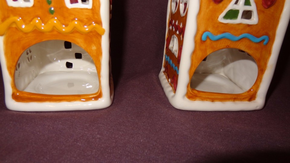 Pair Gingerbread House Tea Light Candle Holder Christmas Holiday Ganz ...