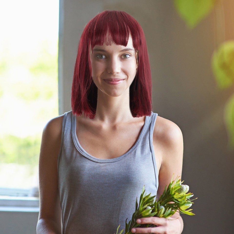 12 Inch Short Wine Red Bob Wig Straight Synthetic Hair For Cosplay ...